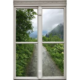 queence Wandsticker &raquo;Waldweg&laquo; Wandsticker, Wandbild, selbstklebend, 3D, Fenster gr&uuml;n