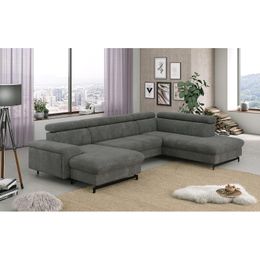 COTTA Wohnlandschaft &raquo;Emma U-Form, B: 328 cm&laquo; mit Kopfteilverstellung, optional Bettfunktion & Bettkasten grau