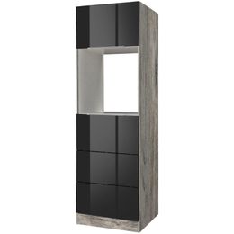 KOCHSTATION Backofen/K&uuml;hlumbauschrank &raquo;KS-Brindisi&laquo; 60 cm breit, 200 cm hoch schwarz Holzwerkstoff, MDF