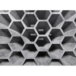 Livingwalls living walls Fototapete &raquo;Designwalls Honeycomb Structure 1&laquo; glatt Vlies, Wand, Schr&auml;ge, Decke grau Vlies
