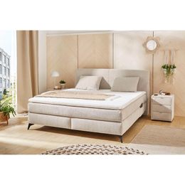 Jockenh&ouml;fer Boxspringbett &raquo;Kira in den Breiten 160x200 & 180x200cm&laquo; inkl. LED-Bel., USB-Ladeports, 7-Zonen-Matr., Topper, div. H&auml;rtegrade grau Bezug Bett: 