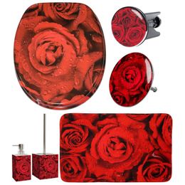 Sanilo Badaccessoire-Set &raquo;Rosen&laquo; bestehend aus WC-Sitz, Badteppich, St&ouml;psel, Seifenspender, WC-B&uuml;rste rot MDF, Polyester, Polyresin (Kunststein)