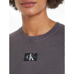 Calvin Klein Jeans Damen T-Shirt &raquo;WASHED WOVEN LABEL RIB BABY TEE&laquo; mit Logopatch schwarz XXXL(46)