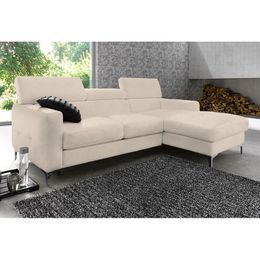 COTTA Ecksofa &raquo;Sammy L-Form&laquo; mit Kopfteilverstellung, wahlweise mit Bettfunktion beige Microfaser PRIMABELLE (100% Polyester);NaturLEDER in Sitz und 