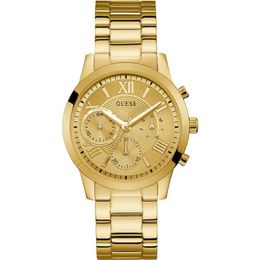 Guess Damen Multifunktionsuhr &raquo;SOLAR&laquo; Armbanduhr, Quarzuhr, Damenuhr, Datum, Edelstahlarmband gold