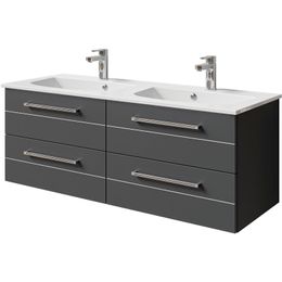 Waschtisch &raquo;Serie 6025 Mineralmarmor-Waschtisch mit Unterschrank, 132 cm breit&laquo; 2 Stk. tlg. Doppel-Waschplatz mit 4 Schubladen, h&auml;ngend, verschiedene 
