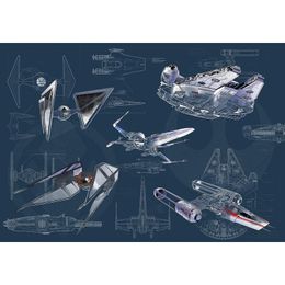 Komar Vliestapete &raquo;Digitaldruck Vlies - Star Wars Blueprint Dark - Gr&ouml;&szlig;e 400 x 280 cm&laquo; bedruckt glatt Kinderzimmer blau Vlies