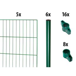 GARDEN 'N' MORE Einstabmattenzaun &raquo;mit Rundpfosten&laquo; 5 Elemente f&uuml;r 10 m, LxH: 200 x 150 cm, mit 6 Pfosten gr&uuml;n Kunststoff, Stahl