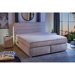 Jockenh&ouml;fer Boxspringbett &raquo;Livia&laquo; inklusive LED-Beleuchtung, 4x USB-Ladeports, 7-Zonen-TTFK-Matratze grau Bezug Bett: Chenille (100% Polyester);Topper und 