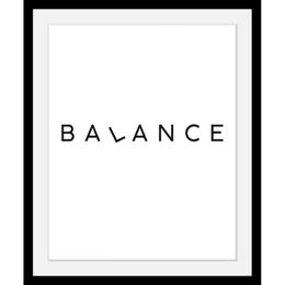 queence Bild &raquo;Balance&laquo; Humor Motivationsbilder Schriftzug Schwarz-Wei&szlig; HD Premium Poster-Druck inkl. Holzrahmen schwarz Acrylglas, Holz, Papier