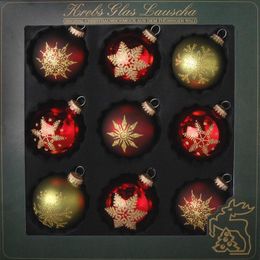Weihnachtsbaumkugel &raquo;Schneeflocken, Weihnachtsdeko rot, Christbaumschmuck&laquo; hochwertige Christbaumkugeln aus Glas, mundgeblasen, rot/gr&uuml;n rot Glas