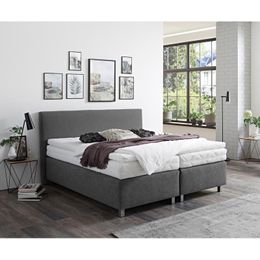 Westfalia Schlafkomfort Boxspringbett &raquo;Florenz in den Breiten 160x200, 180x200cm & 200x200cm&laquo; Verchromte Metallf&uuml;&szlig;e, die die Kopfteilform aufgreifen
