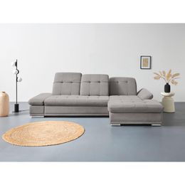 COTTA Ecksofa &raquo;Holiday L-Form mit Sitztiefen-, Armteil- und Kopfteilverstellung&laquo; wahlweise mit Bettfunktion & Bettkasten grau 100% Polyester