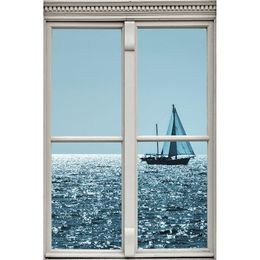 queence Wandsticker &raquo;Segelboot&laquo; Wandsticker, Wandbild, selbstklebend, 3D, Fenster blau