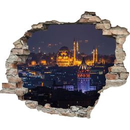 queence Wandtattoo &raquo;Stadt bei Nacht&laquo; Wandsticker, Wandbild, selbstklebend, 3D, Wanddurchbruch gelb