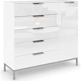 Rauch Kombikommode &raquo;Kommode T&uuml;rkommode Sideboard Kombikommode FLIPP mit Glasfront&laquo; Breite 120 cm mit 2 Einlegeb&ouml;den, 1-t&uuml;rig mit 5 Schubladen und Soft