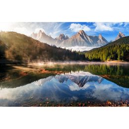 papermoon Fototapete &raquo;Mountain Lake Autumn Fog&laquo; glatt bunt Vlies