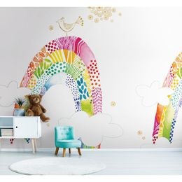 Livingwalls living walls Fototapete &raquo;Kinderzimmertapete Regenbogen&laquo; gemustert matt neutral glatt Fototapete Wolken Tapeten Kinderzimmer Schlafzimmer modern Design