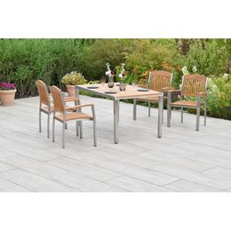 Merxx Garten-Essgruppe &raquo;&raquo;Keros&laquo;&laquo; Set, Ge&ouml;ltes Akazienholz, Edelstahlgestell, 5 Stk. tlg. Tisch: LxB: 150x90 cm beige Edelstahl, Massivholz