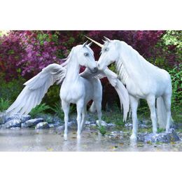 papermoon Fototapete &raquo;EINHORN-PFERDE FANTASY TIERE PFERD WALD NATUR B&Auml;UME XXL&laquo; bunt Vlies