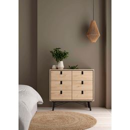 Andas Kommode &raquo;Ry Aufbewahrung, Schubladenschrank, Stauraum&laquo; Sideboard mit 6 Schubladen, Breite 102 cm, H&ouml;he 95 cm, Massivholzbeine braun Spanplatte