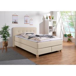 Home Affaire Boxspringbett &raquo;Fargo&laquo; in &Uuml;berl&auml;nge 220 cm, mit Topper, 3 Ausf&uuml;hrungen, 4, Breiten beige Struktur fein (100% Polyester);Samtstoff (100% 