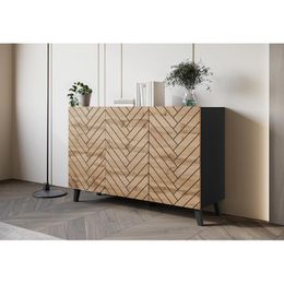 Home Affaire Sideboard &raquo;Phuket, Front MDF&laquo; Modernes Sideboard mit 6 F&auml;chern, Breite 120 cm schwarz