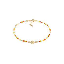 Elli Damen Fu&szlig;kette &raquo;Peace Frieden Symbol Glas Beads Bunt 925 Silber&laquo; gold