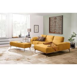 W.Schillig Ecksofa &raquo;run, Designsofa mit tollem Sitzkomfort, L-Form&laquo; mit Holzsockel, F&uuml;&szlig;e in Bronze pulverbeschichtet, Breite 299 cm gelb Longlife Xtra