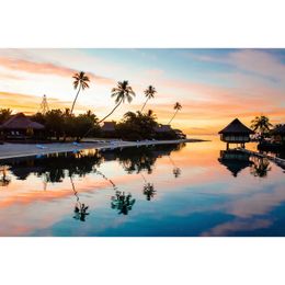 papermoon Fototapete &raquo;PALMEN-STRAND-KARIBIK S&Uuml;DSEE MEER D&Uuml;NEN OZEAN SONNE&laquo; bunt Vlies