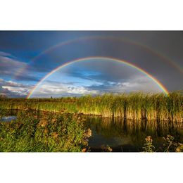 papermoon Fototapete &raquo;REGENBOGEN &Uuml;BER FLUSS-LANDSCHAFT NATUR HIMMEL WOLKEN&laquo; bunt Vlies