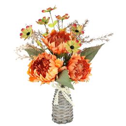 I.GE.A. Kunstblume &raquo;Protea Strau&szlig; in Vase&laquo; Artischocken Blumenstr&auml;u&szlig;e Seidenblume Dekoblume Bouquet Herbstdeko orange Polyester