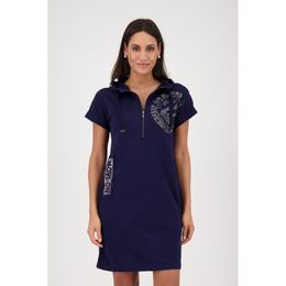 monari Damen Shirtkleid &raquo;Kleid Uni Emblem&laquo; Eingrifftaschen mit Folienglanzdruck und Glitzernieten blau 34, N-Gr