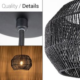 Paco Home Pendelleuchte &raquo;Hugo Yago&laquo; E27 Wohnzimmer Esszimmer Rattan Optik Boho Lampenschirm Papier Modern schwarz