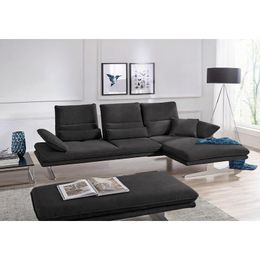 W.Schillig Ecksofa &raquo;broadway, Designsofa mit tollem Sitzkomfort, L-Form&laquo; Sitztiefenverstellung, Kopfteil- & Seitenteilverstellung, Breite 291cm grau 