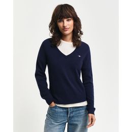Gant Damen V-Ausschnitt-Pullover &raquo;EXTRAFINE LAMBSWOOL V-NECK&laquo; blau M