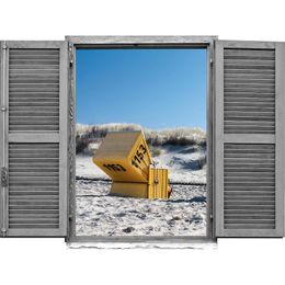 queence Wandtattoo &raquo;Strandkorb&laquo; Wandsticker, Wandbild, selbstklebend, 3D, Fenster blau