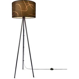 Paco Home Stehlampe &raquo;Trina Tribal&laquo; E27 Stehlampe Dreibein Mit Lampenschirm Stoff Stativ Modern Vintage Uni schwarz