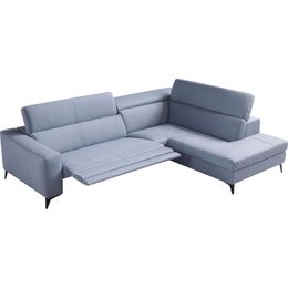 Egoitaliano Ecksofa &raquo;Edith, Designsofa mit hohem Sitzkomfort, L-Form&laquo; inkl. elektrischer Relaxfunktion und manuell verstellbaren Kopfteilen blau Leder &raquo;BULL&laquo; (