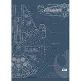 Komar Bild &raquo;Star Wars Blueprint Falcon&laquo; Star Wars 1 Stk. tlg. Wandbild zur Dekoration im Kinderzimmer - ohne Rahmen schwarz-wei&szlig; Holz, Papier