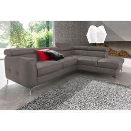 COTTA Ecksofa &raquo;Sammy L-Form&laquo; mit Kopfteilverstellung, wahlweise mit Bettfunktion & Bettkasten grau Microfaser Primabelle (100% Polyester);Die 