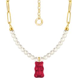 Thomas Sabo Damen Thomas Sabo Kette mit Anh&auml;nger &raquo;Thomas Sabo x HARIBO Schmuck: Gliedercollier mit Goldb&auml;r&laquo; mit Kristallglas - mit S&uuml;&szlig;wasserzuchtperle