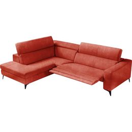 Egoitaliano Ecksofa &raquo;Edith, Designsofa mit hohem Sitzkomfort, L-Form&laquo; inkl. elektrischer Relaxfunktion und manuell verstellbaren Kopfteilen rot Luxus-Micofaser 