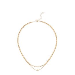 Lascana Damen Lascana Edelstahlkette Halskette in Layer Optik, doppelte Kette, Collier mit Kugel gold