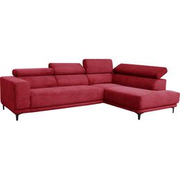 Alina Ecksofa &raquo;Hikari&laquo; wahlweise mit Sitzvorzug, in modernem Cordstoff, Breite 302 cm rot Cord GCT (92% Polyester, 8% Nylon)