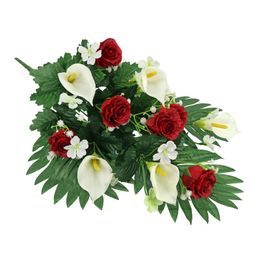 I.GE.A. Kunstblume &raquo;Aufleger mit k&uuml;nstlichen Rosen und Calla&laquo; Grableger Friedhofsgesteck Arrangement Blume Seidenblume Blumen rot Polyester