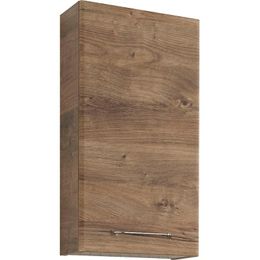 H&auml;ngeschrank &raquo;Quickset Wand-Badschrank 35 cm breit mit 1 T&uuml;r, 2 Einlegeb&ouml;den&laquo; Badezimmer-H&auml;ngeschrank inkl. T&uuml;rd&auml;mpfer, Griffe in Chrom Glanz braun