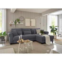 ED EXCITING DESIGN Ecksofa &raquo;Angelina L-Form&laquo; mit Bettfunktion, Bettkasten & 5 Zierkissen grau 92% Polyester, 8% Nylon