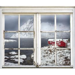 queence Wandsticker &raquo;Haus im Schnee&laquo; Wandsticker, Wandbild, selbstklebend, 3D, Fenster wei&szlig;