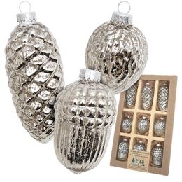 Christbaumschmuck &raquo;Antikes Glas N&uuml;sse & Zapfen&laquo; Christbaumschmuck aus Glas, mundgeblasen, handgefertigt, Zapfen silber Glas